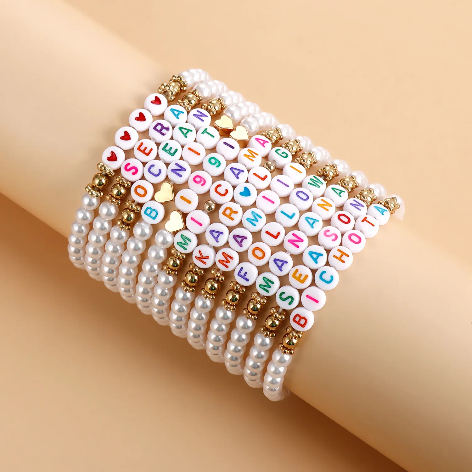 Boho Custom Polymer Clay Beads Motivational Bracelets Love Blessed Name ...