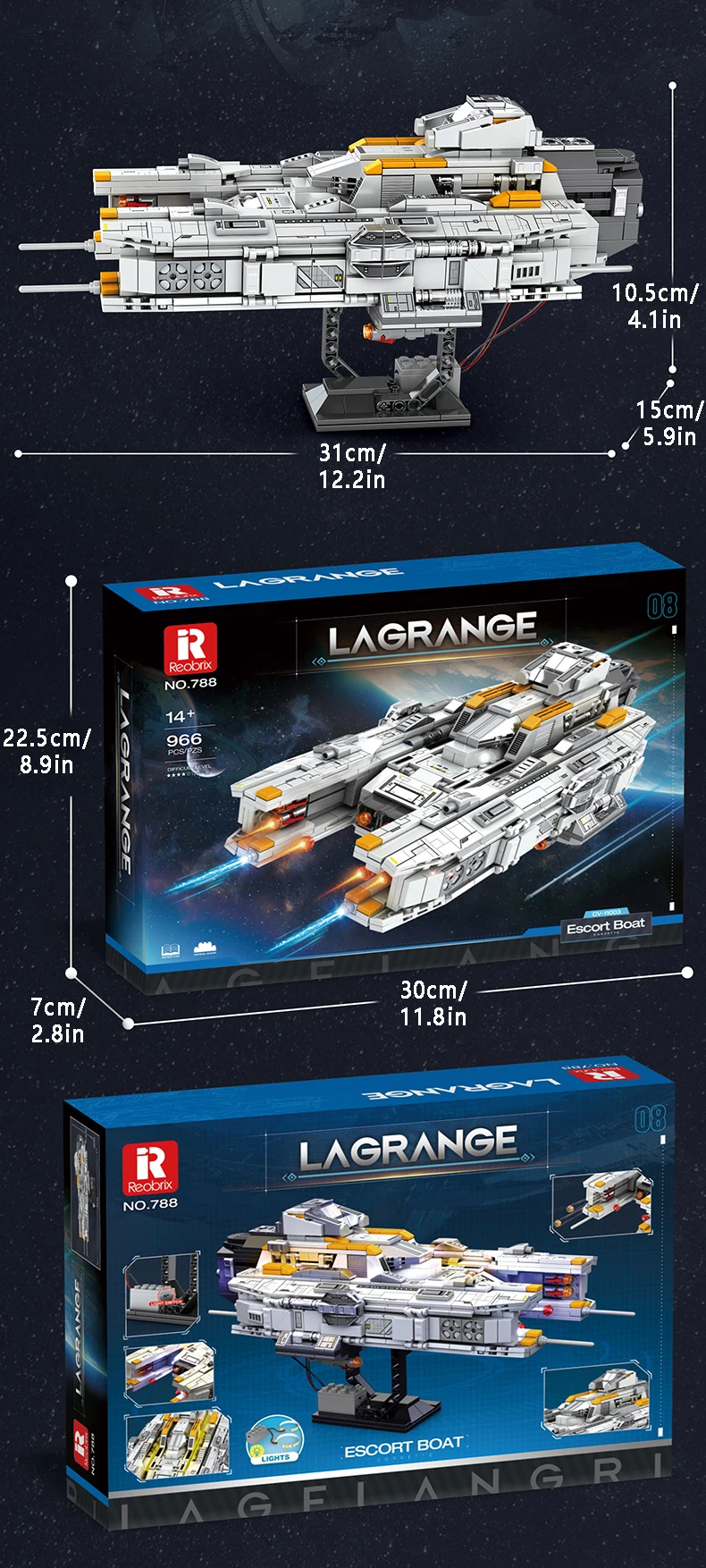 Reobrix 788 MOC Space Fighter Star Battleship Model Bricks