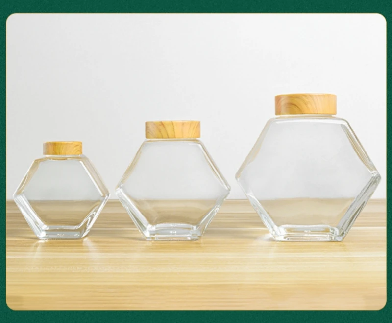 Custom Hexagon Glass Bottle 100ml 180ml 280ml 380ml Sealed Honey Jar Glass Jar With Lid - Buy Ln ...