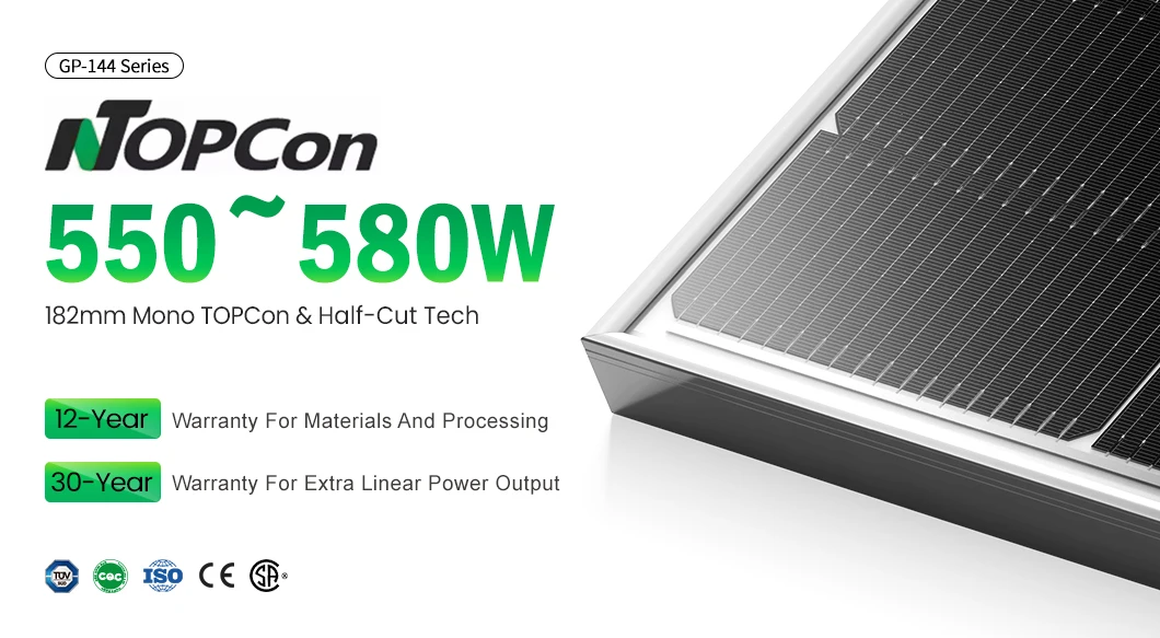 Half Cell PV Solar Topcon Power Panels 580W 570W 560W 550W 144Cells ...
