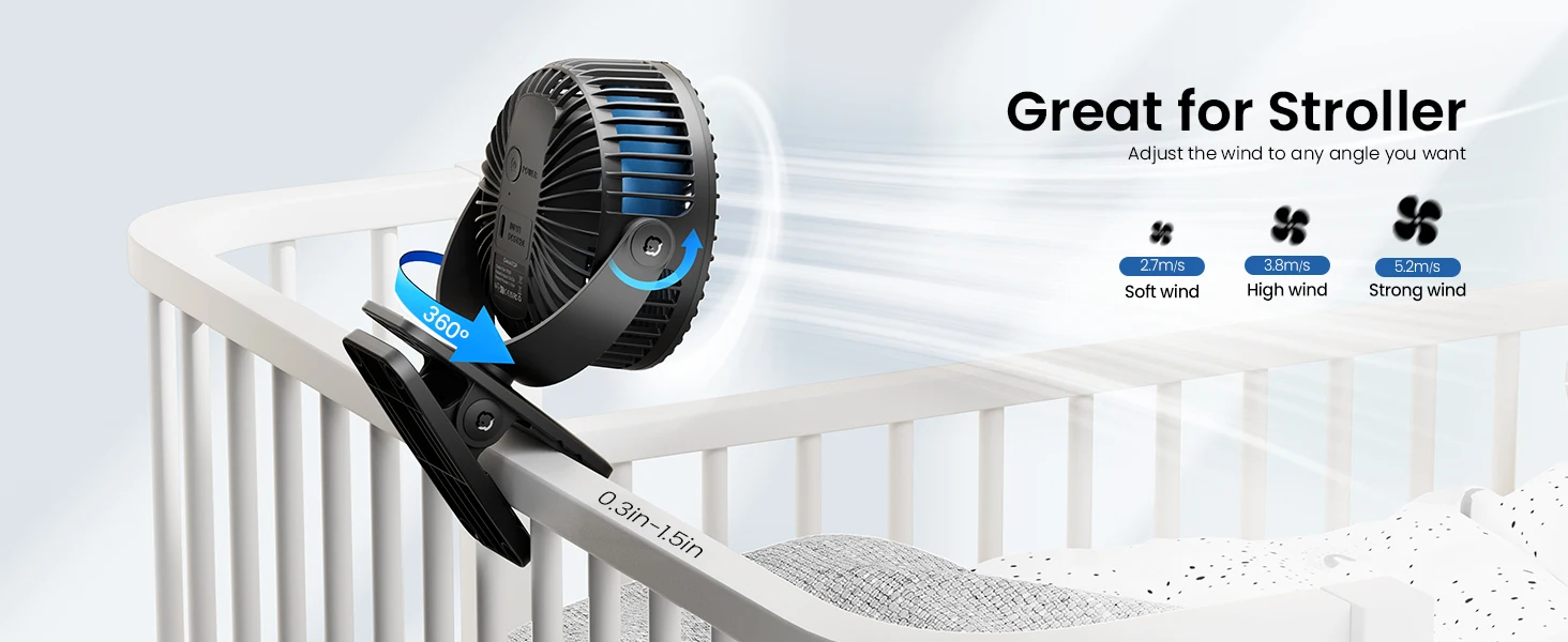 Portable Clip On Fan Battery Operated Powerful Usb Desk 3 Speed Quiet ...