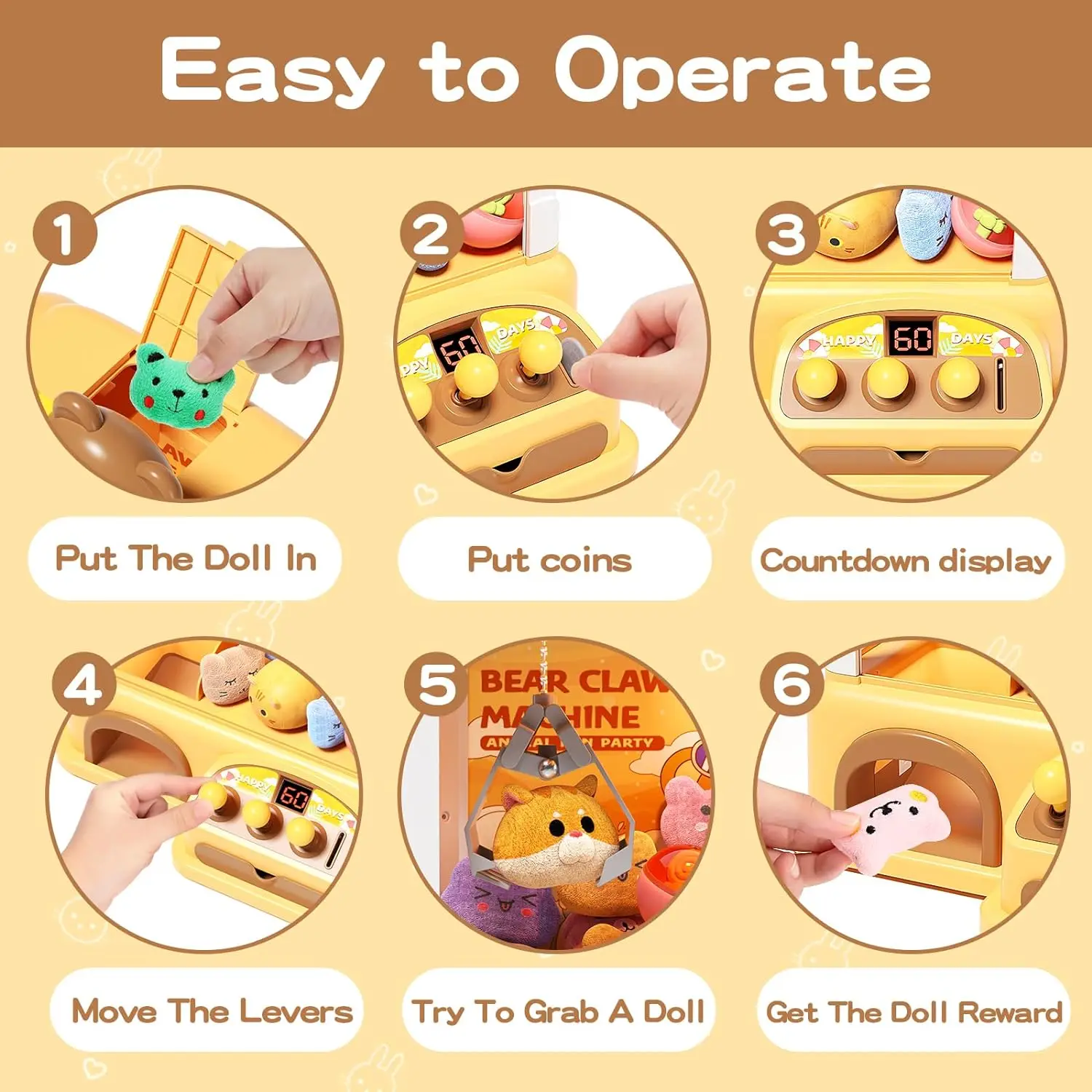 Bear Mini Small Toy Claw Machine Game Toys Plush Candy Vending Grabber ...