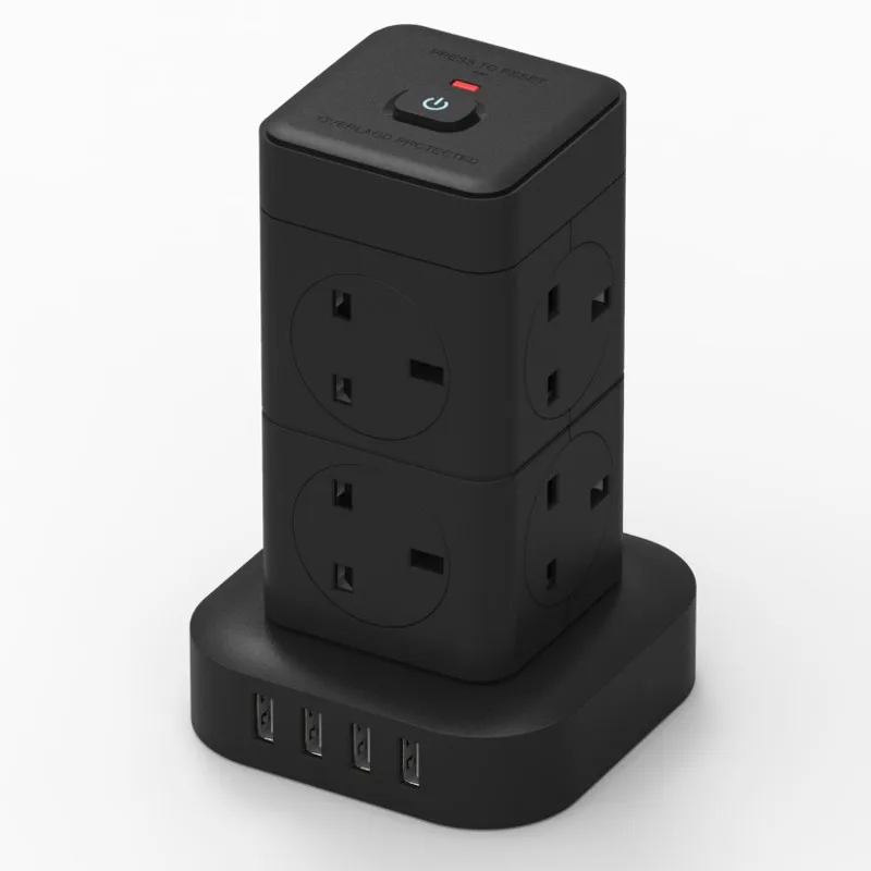 Black Color Power Tower Socket With USB Control, Power Tower Strip with ...