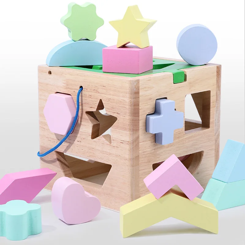 Pt Custom Wooden Geometric Shapes Puzzle Baby Wooden Toys Activity Cube ...