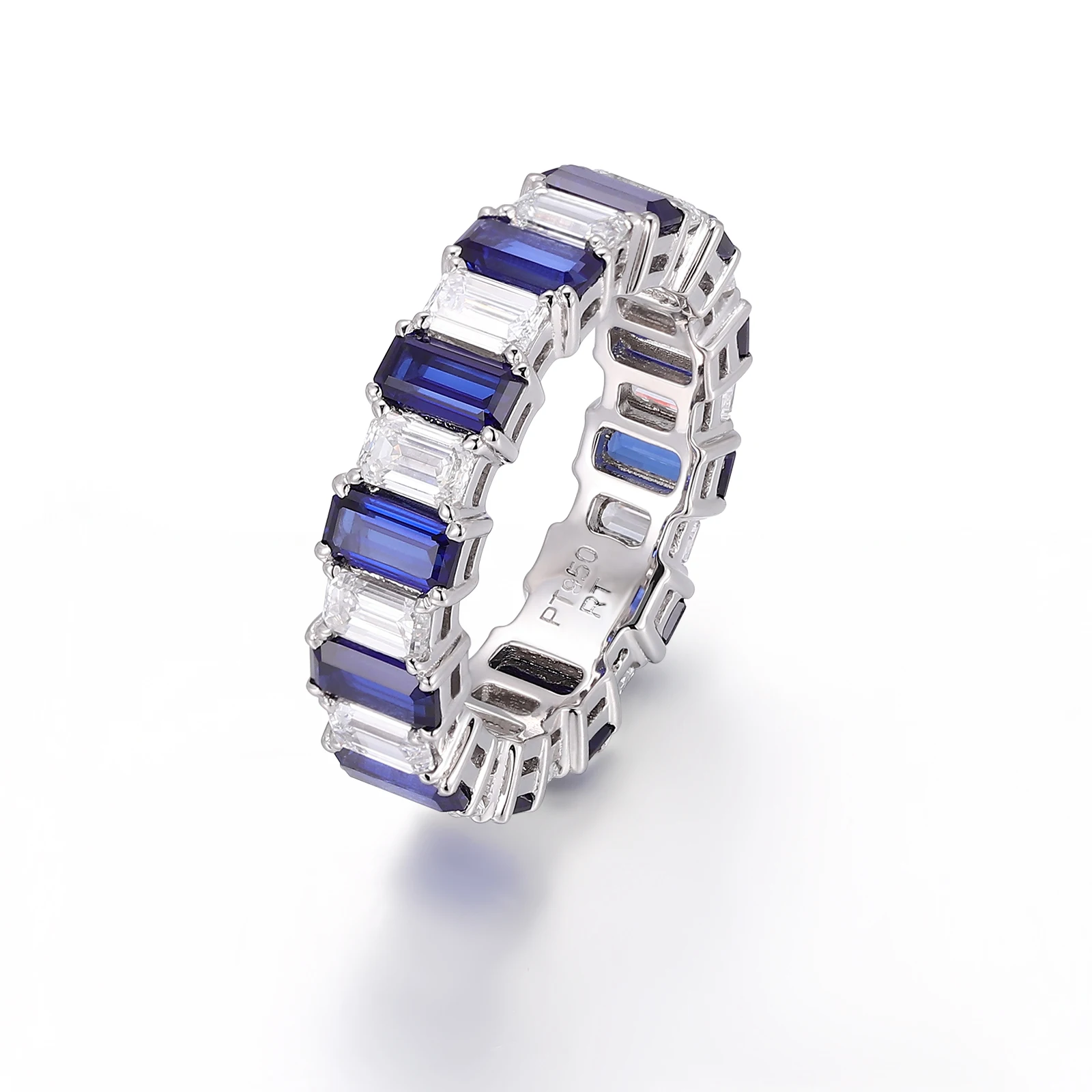 Blue Sapphire Ring Platinum Ring 950 Emerald Cut Lab Grown Sapphire ...