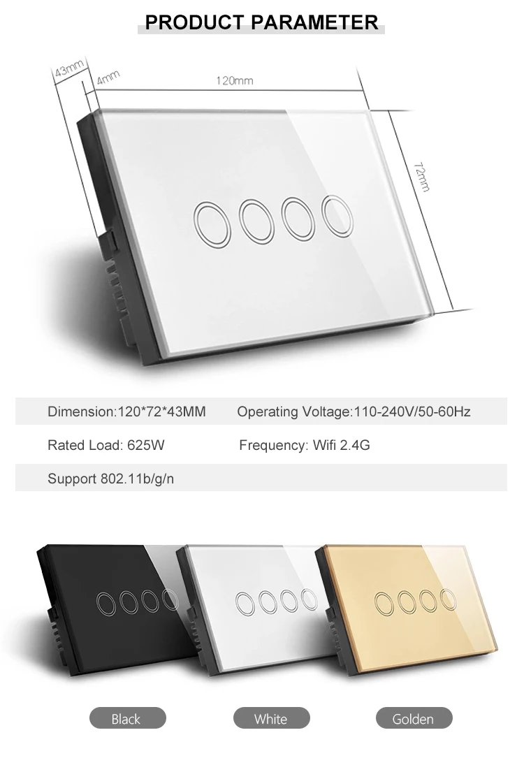 Au/us Standard 4gang 2way Wifi Touch Switch Saa Certification Smart ...