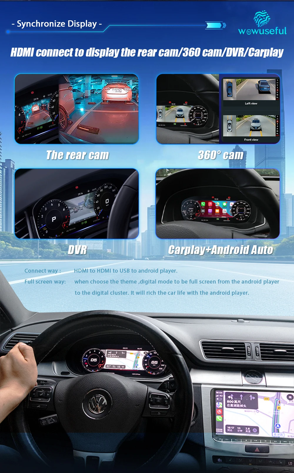 9'' LCD Digital Dashboard Cluster for VW Polo TDI GTI 6R Amarok (2008 ...