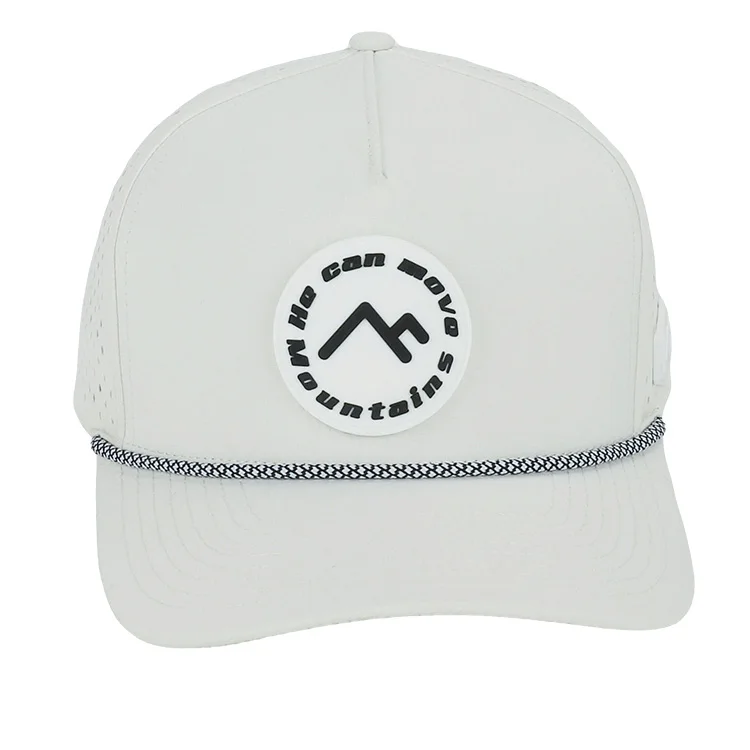 High Quality Custom 5 Panel Rubber PVC Logo Rope Baseball Cap