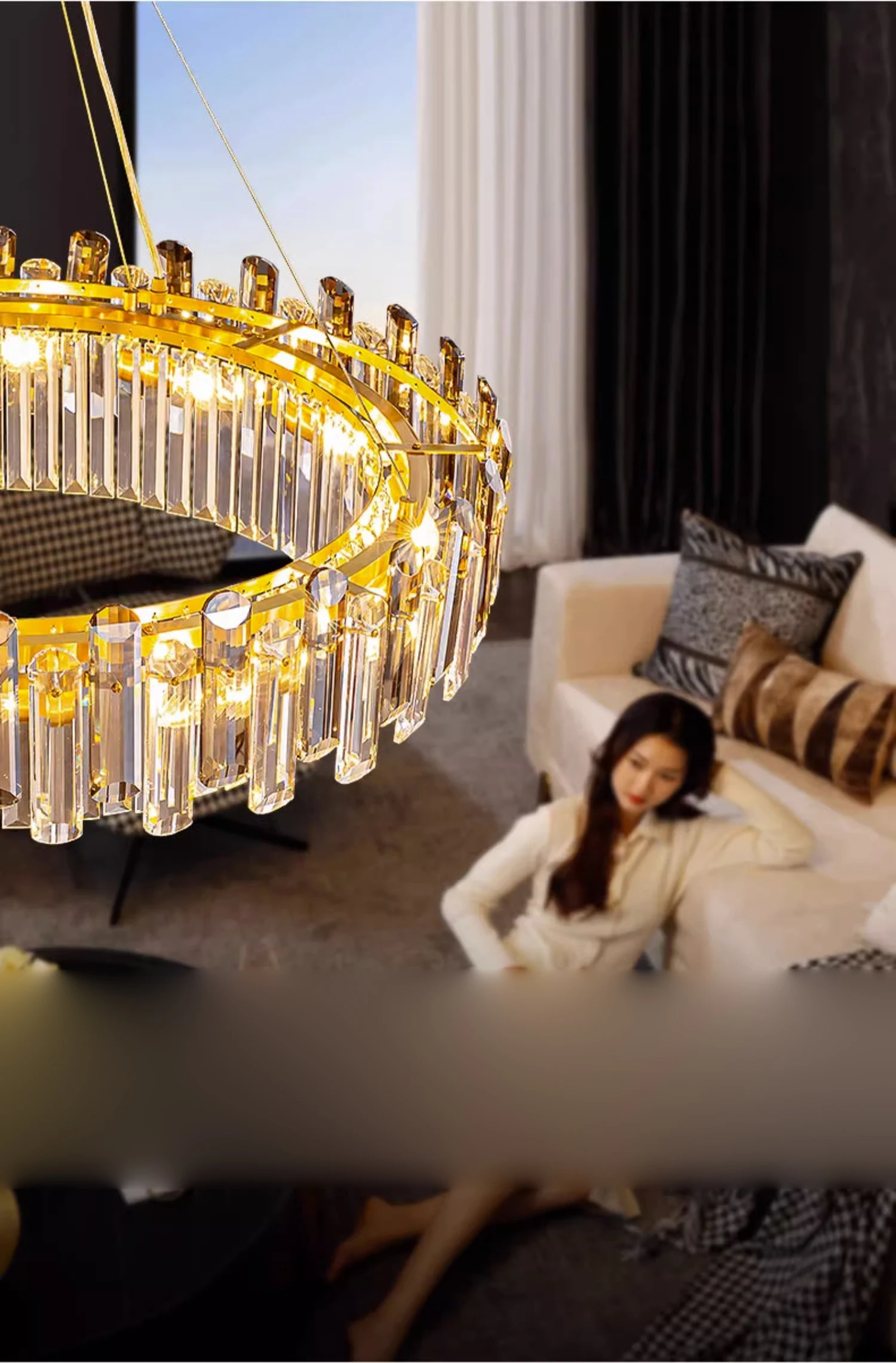 Luxury Gold Round Raindrop Chandelier - 3 Color Temperatures