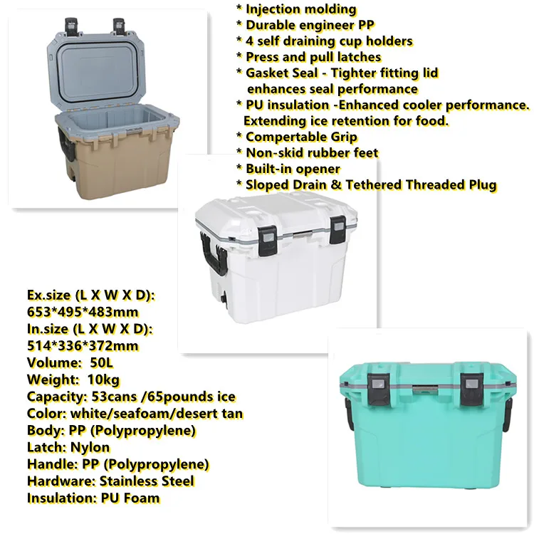 Multifunctional Cooler Box 50l With Hravy-duty Handles Camping Pp Ice ...
