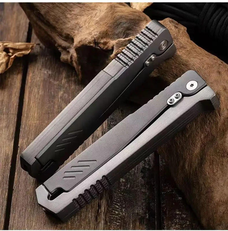 SKD-11 Steel Gravity Pocket Knife – Titanium Coated Tanto Blade, Easy ...