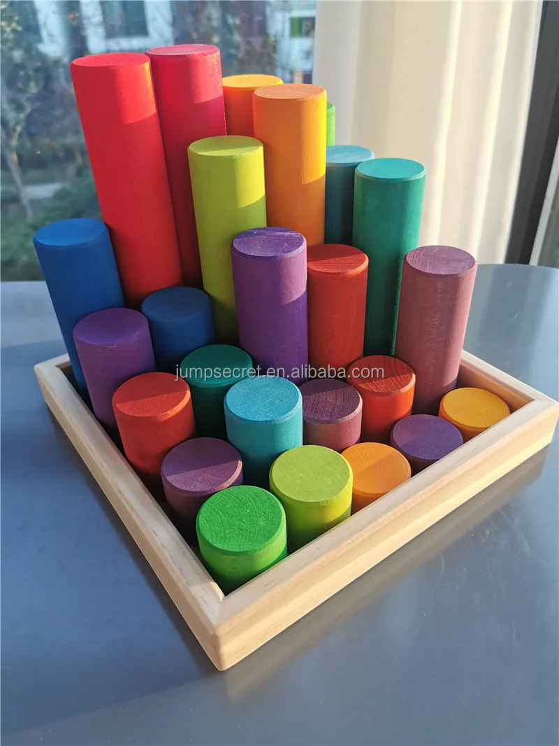 Wood Building Rollers Rainbow Blocks - Eco-Friendly Toys