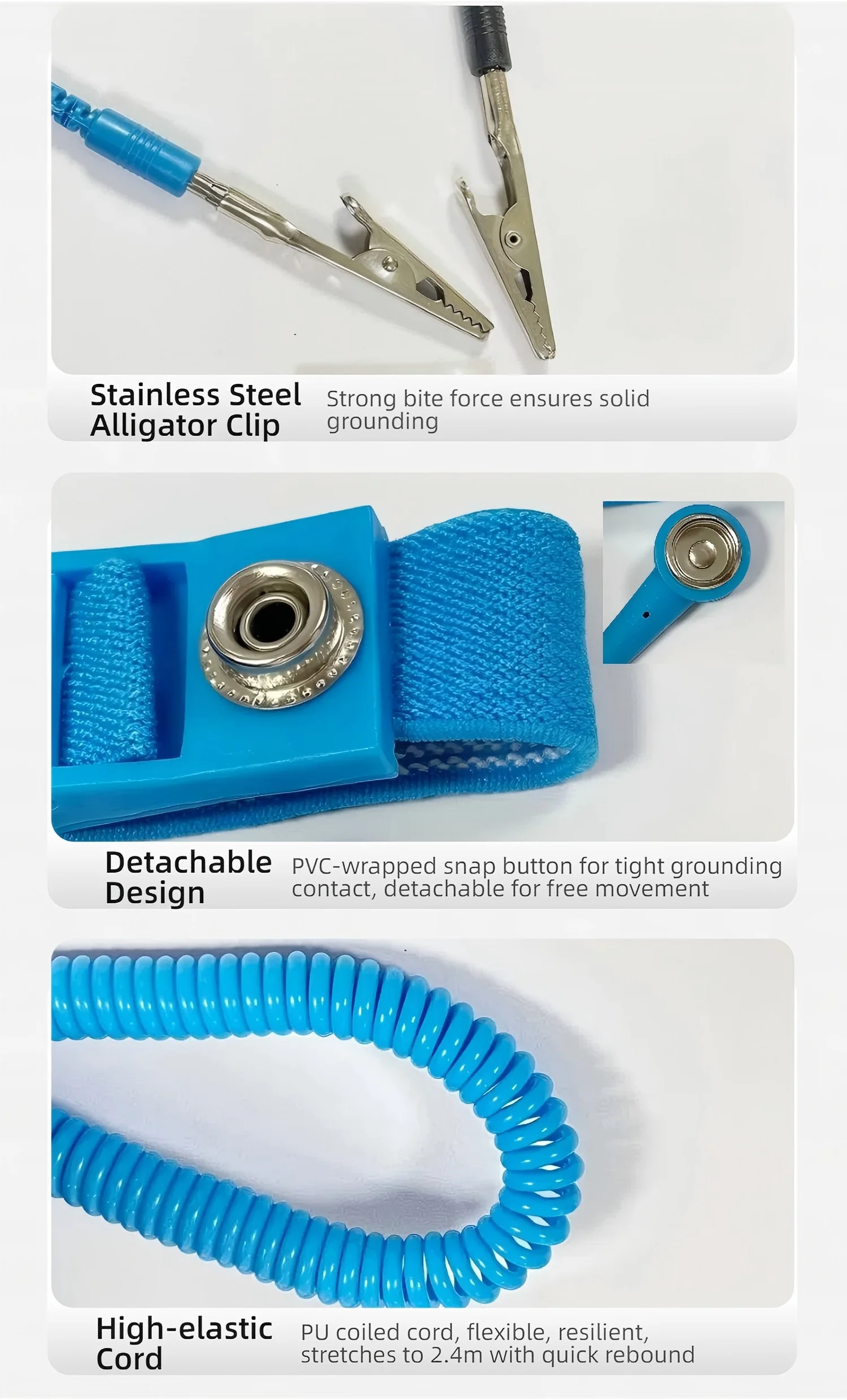 Dual-Ended ESD Grounding Wrist Strap 7-Strand Copper Wire Quick-Release ...
