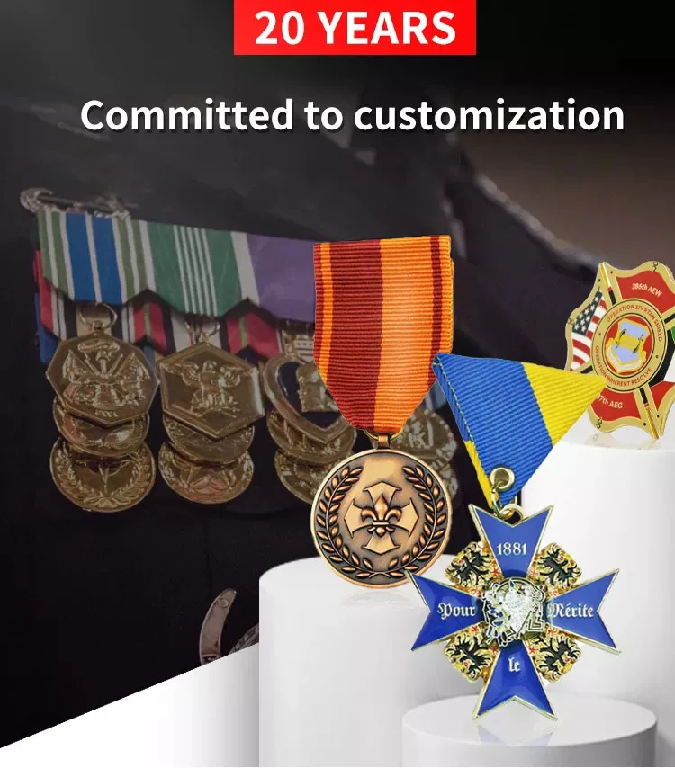 Custom Antiqued Gold Metal Embossed Iron Cross Medal