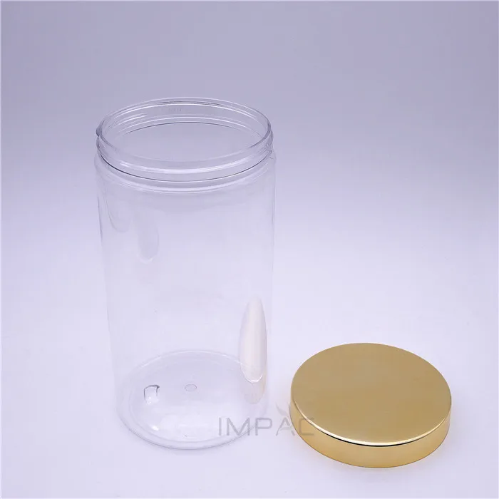 Clear 1000ml Pet Big Plastic Jar Cosmetic Powder Container With Gold ...