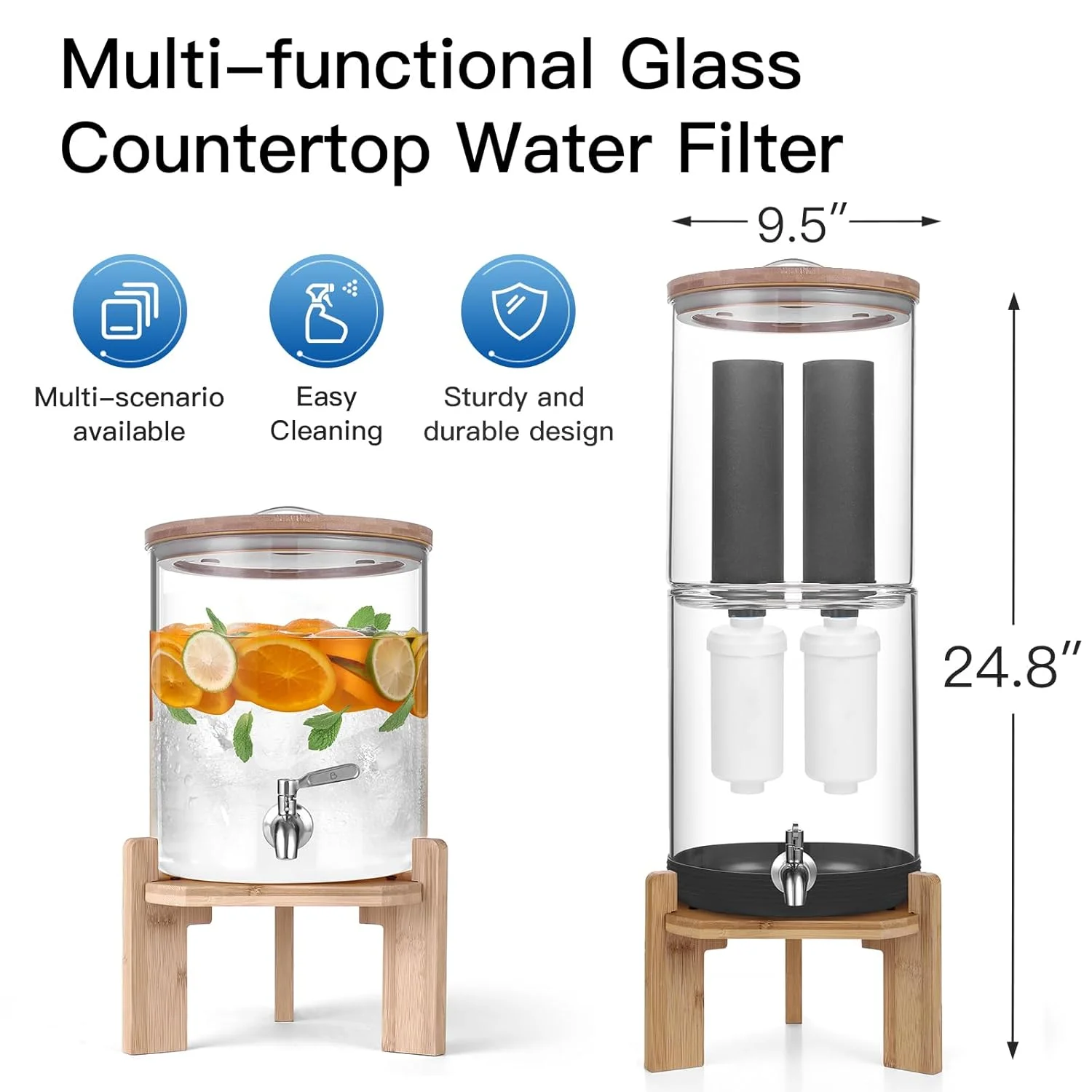 Glass Material Gravity Water Filter System for Home & Travel