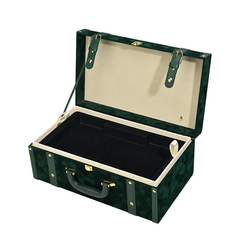 Custom Design Green Velvet MDF Cosmetic Makeup Box Leather Surface ...