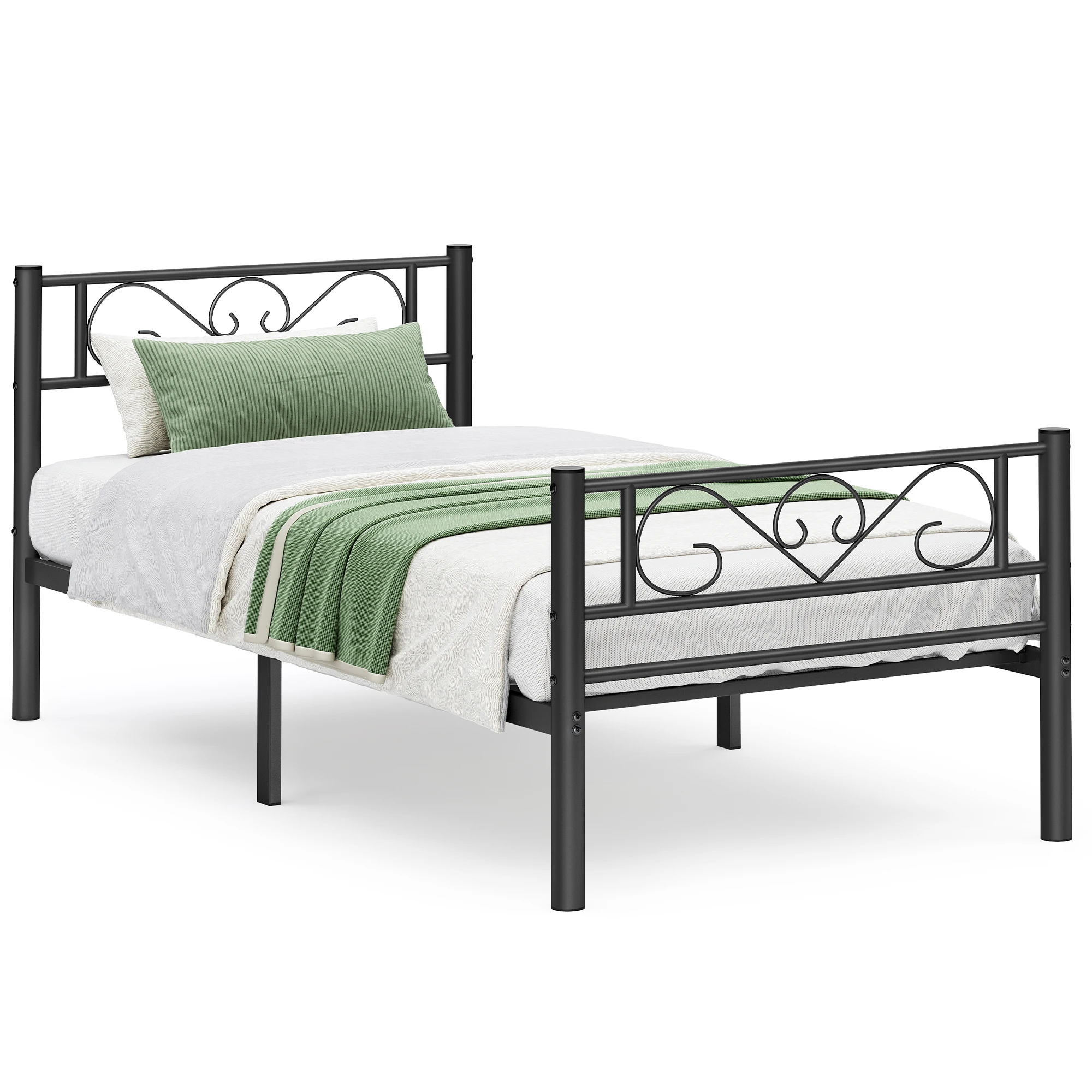 VASAGLE black decorative single metal steel bed Easy Assembly single ...