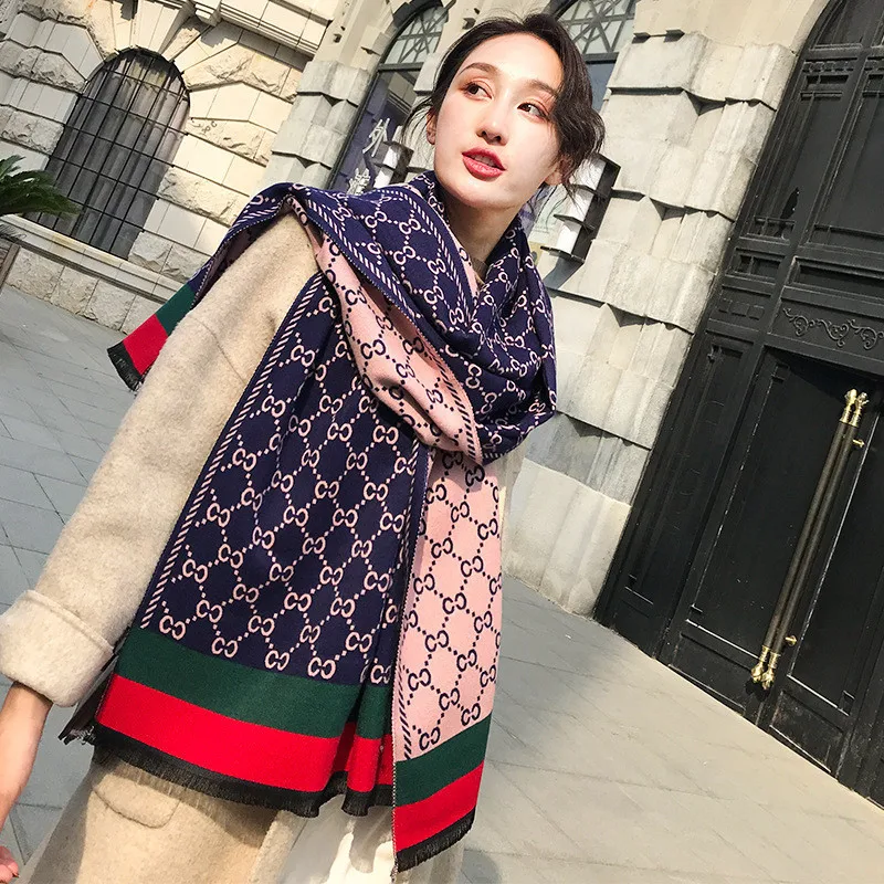 2023 Luxury Brand Designer Cashmere Shawl Knitted Warm Winter Plain ...
