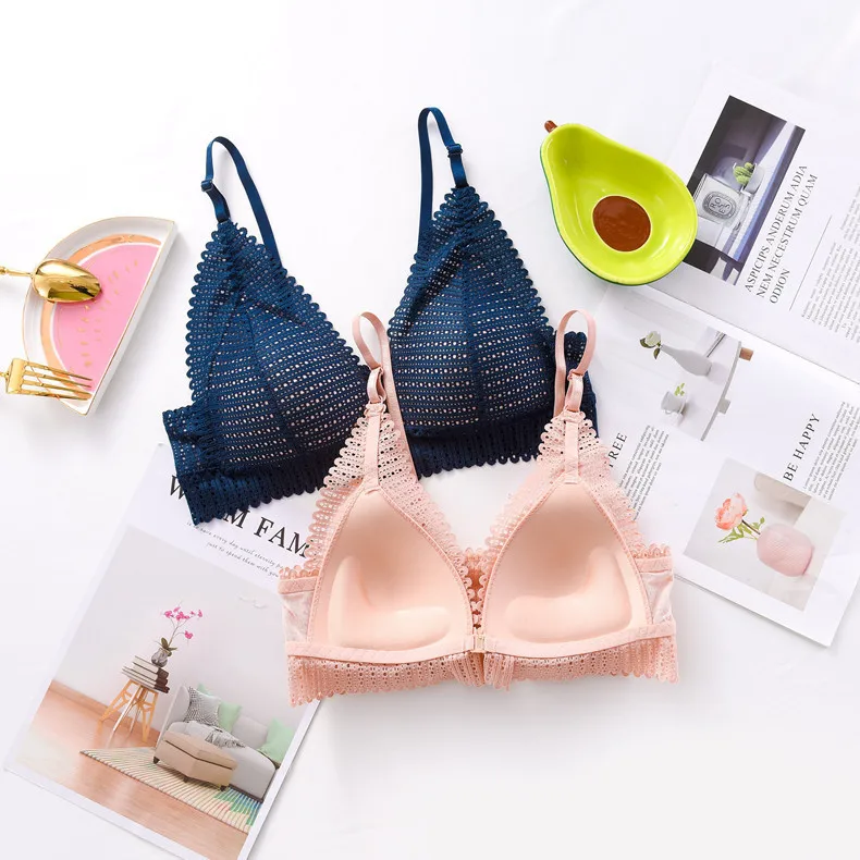 French Style Comfortable Triangle Cup Wireless Junior Bra Set Front ...