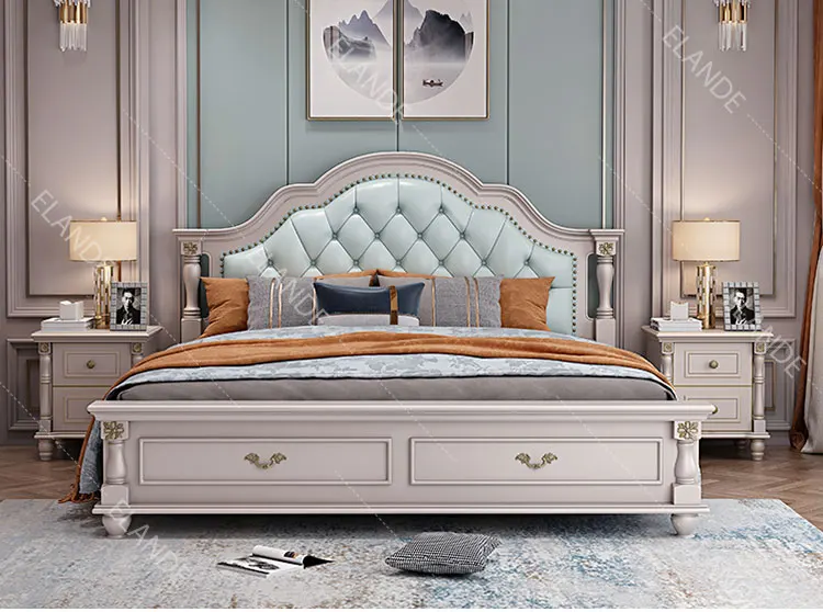 Shop Our American Style Solid Wood Bed, Leather Double Bed