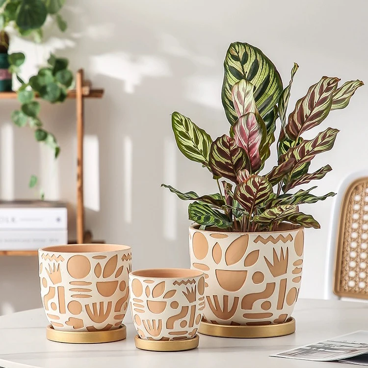 Indoor Outdoor Decoration Terracotta Plant Pots Home Garden Embossed ...