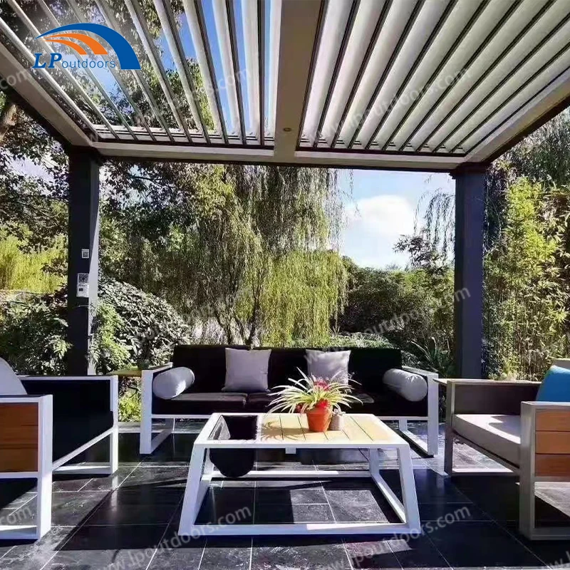 White Motorized Aluminum Louvered Roof Pergola Bioclimatic Outdoor ...