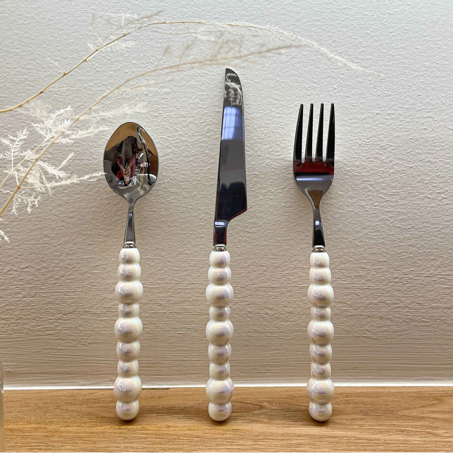 Korean Style Stainless Steel Flatware Set Ceramic Pearl Handle ...