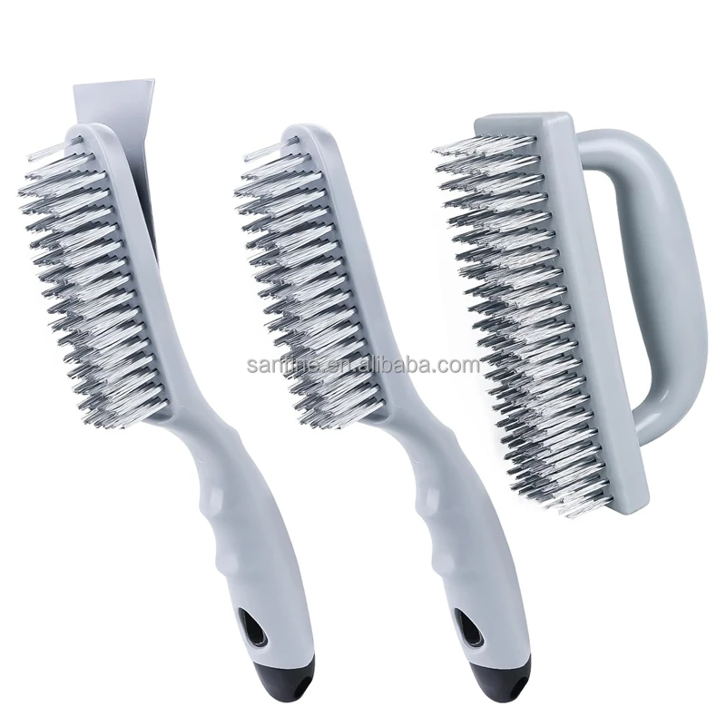 Heavy Duty Wire Brush Set Stainless & Carbon Steel Bristles With ...