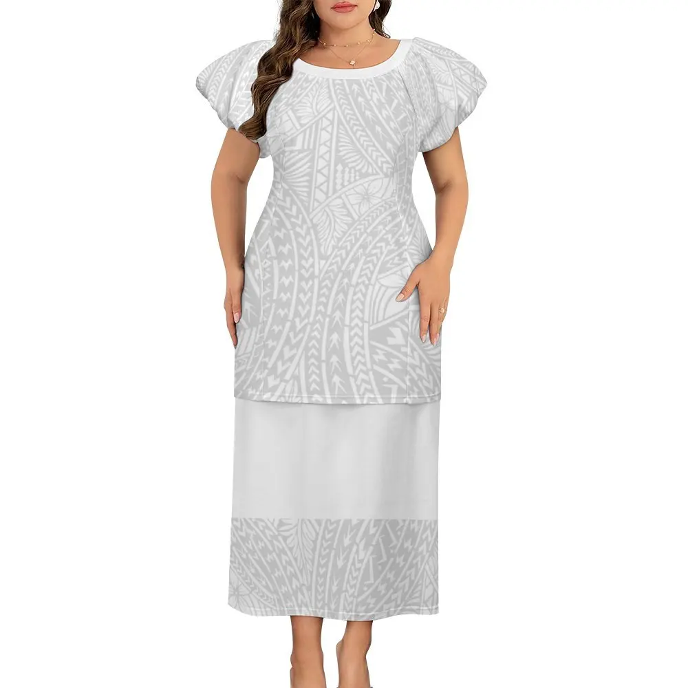 Samoa Puletasi Polynesian Tribal Print White Custom Ladies Plus Size ...