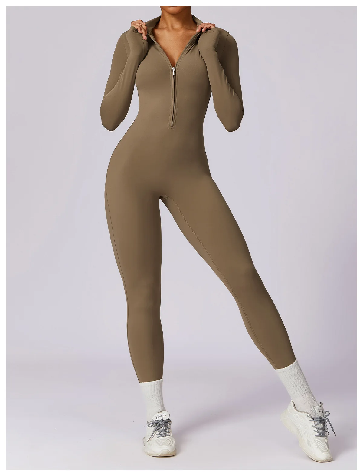 Gooch 2024 Wholesale High-intensity Exercise Long-sleeved One-piece Yoga Suit Zipper Nude ...