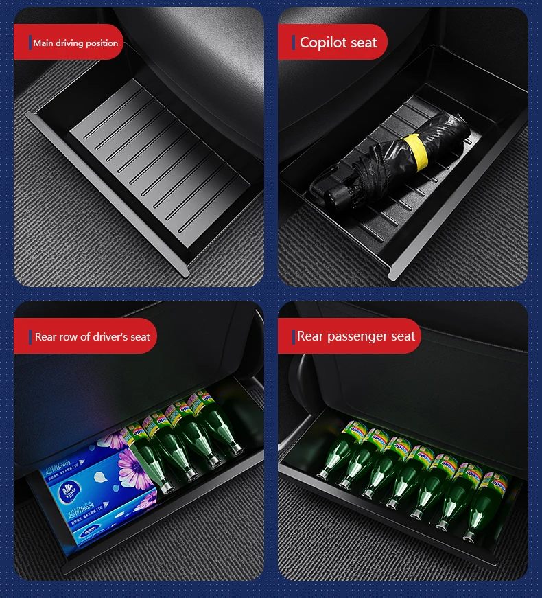 Tesla Model Y Accessories Under Seat Automobile Box Storage Siamese Abs ...