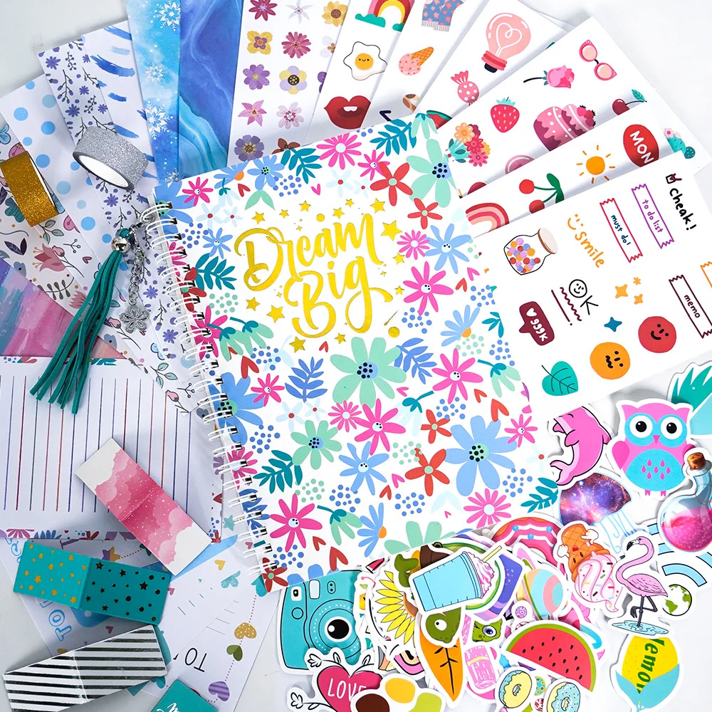 Diy Scrapbook Kit Journal Sticker Diary Notebook Pen Set For Girls ...