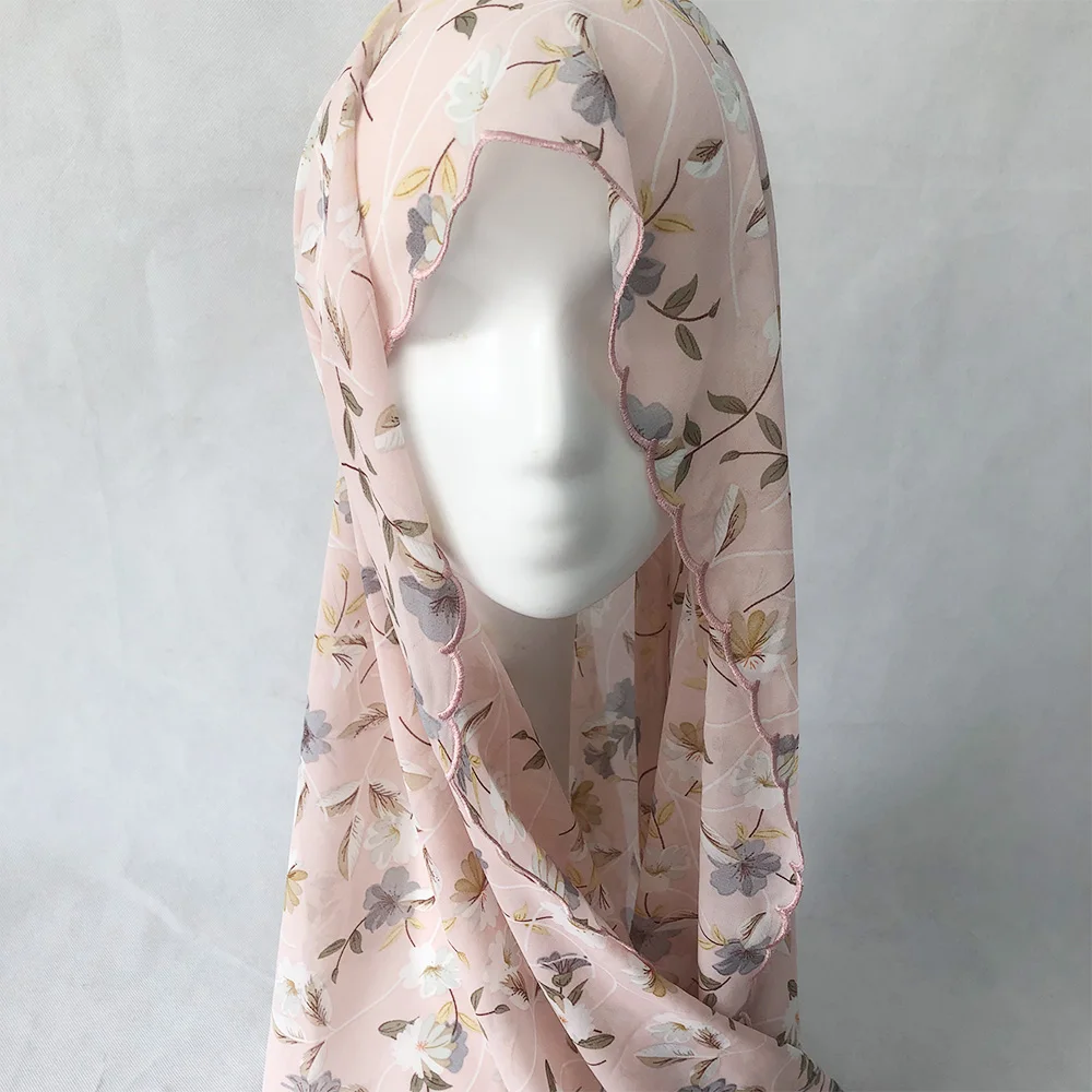 Printed Sulam Hijab Custom Muslim Luxury High Quality Chiffon With ...
