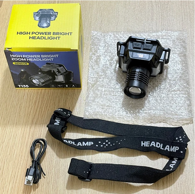 White Laser Digital Adjustable Headlight with Built-in Battery and ...