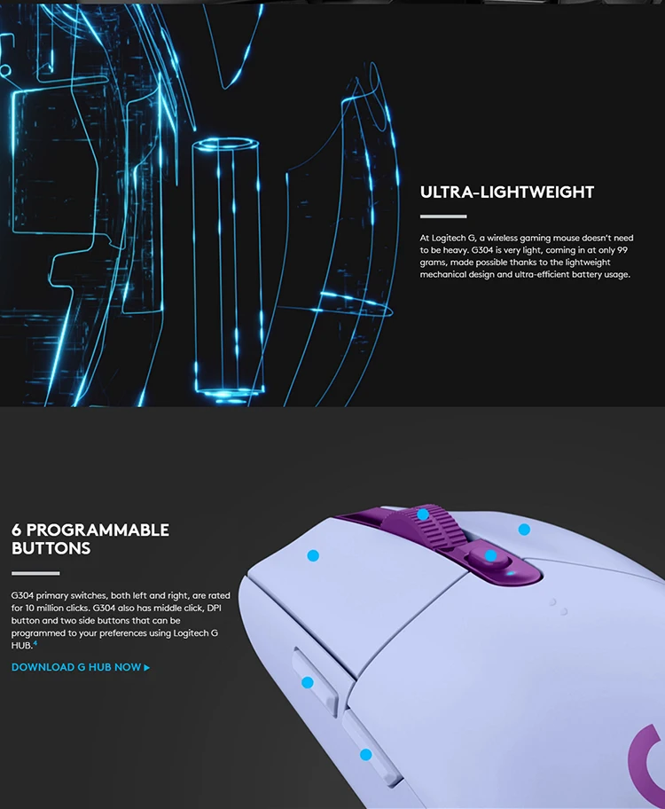 Logitech G304 Lightspeed Wireless Gaming Mouse - 6 Programmable Buttons ...