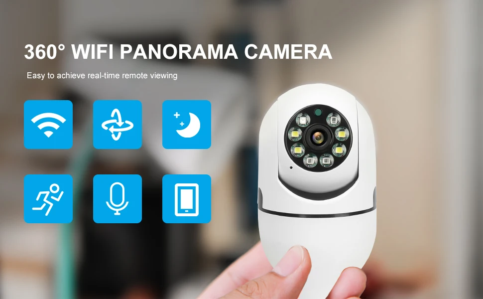 3MP Wifi PTZ Bulb Camera App - 360° Tracking & Night Vision