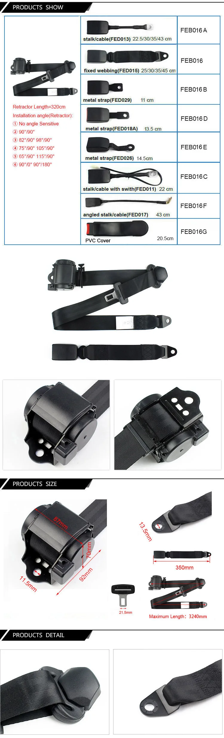 Universal 3 Point Car Seat Belt - SAE J386 E-mark Certified Safety Belt ...