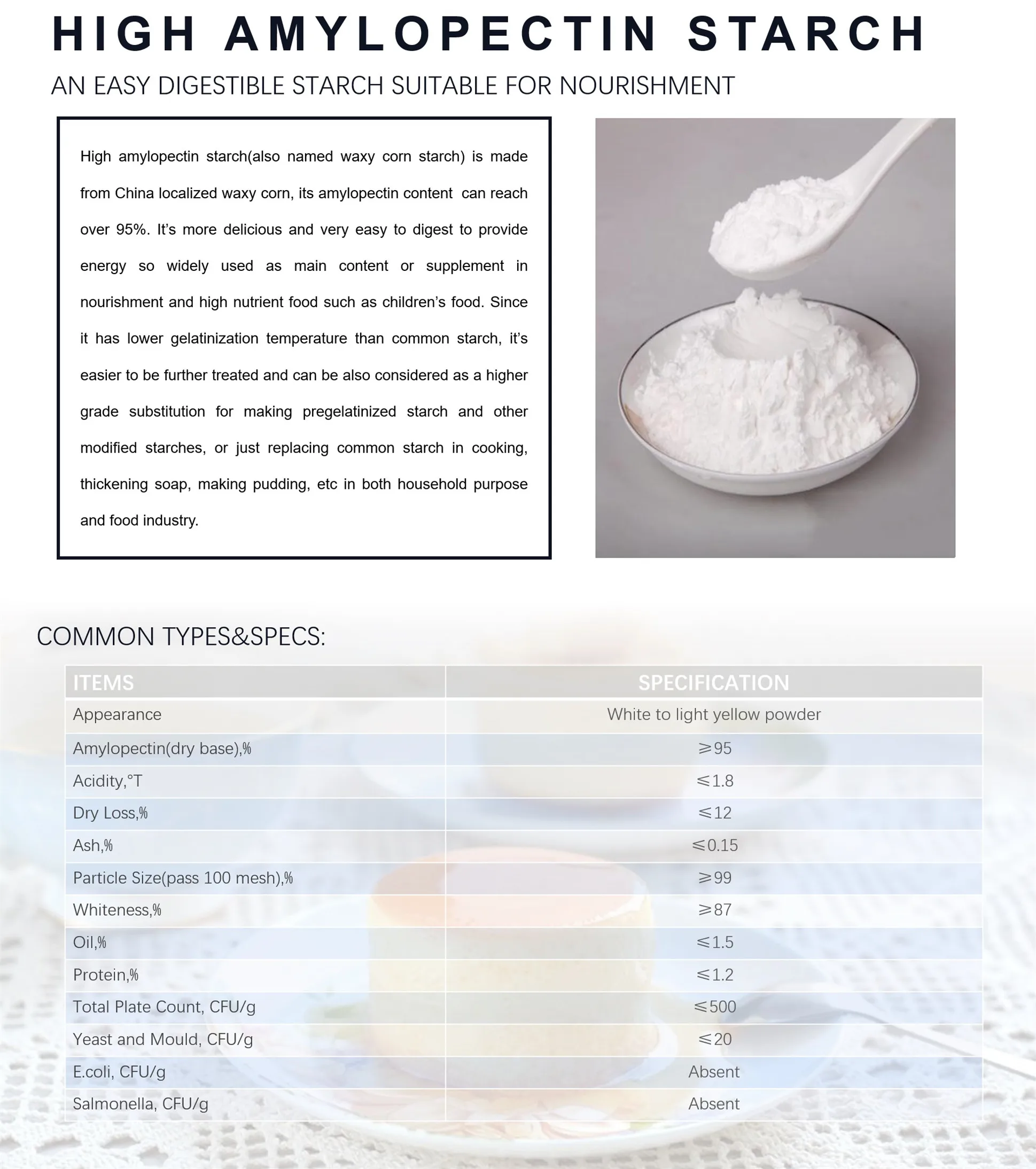 High Amylopectin Starch - Waxy Corn Starch for Food Additives