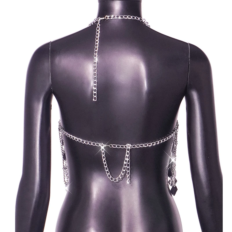 Crystal Body Chain Top - Elegant Acrylic Halter Top
