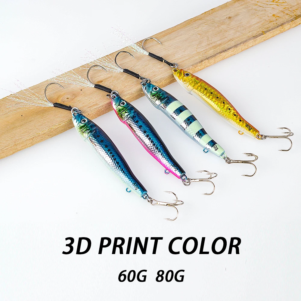 Toplure 60g 80g 3d Print Slow Fall Pitch Fishing Lures Sinking Lead ...