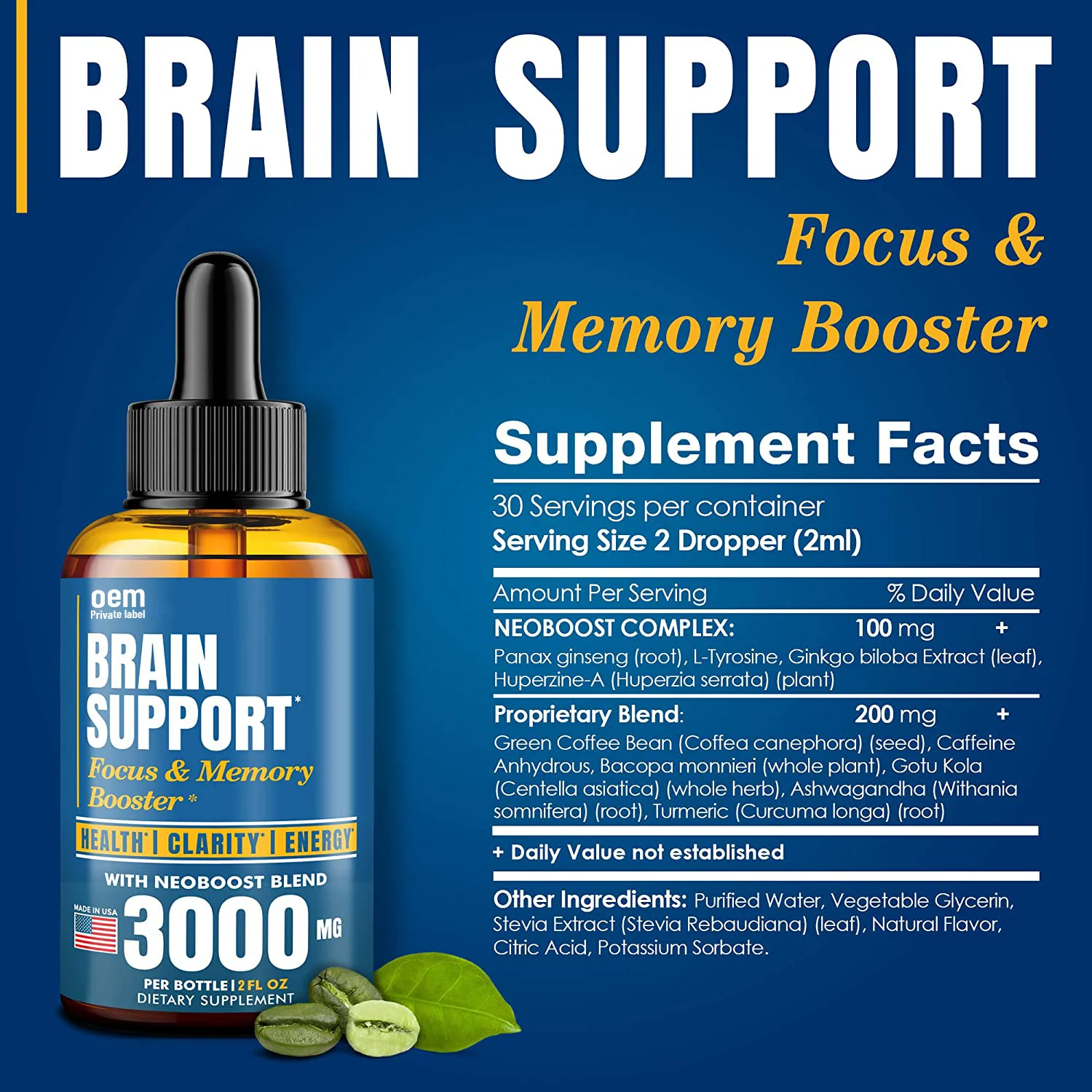 Integratori Nootropi - Brain Supplement Drops for Memory & Energy