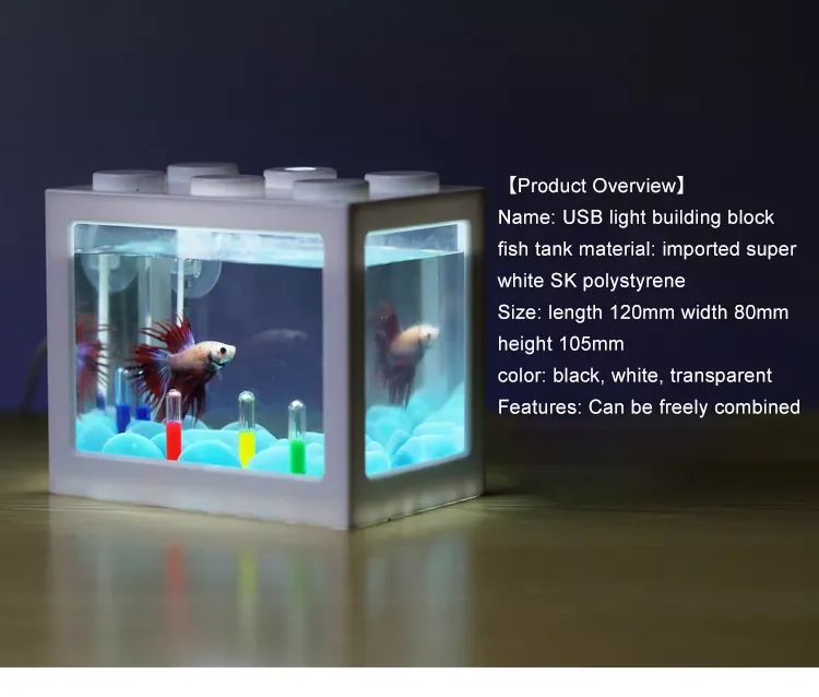 Mini Fish Tank - 2.5L Plastic Aquarium with LED Lighting