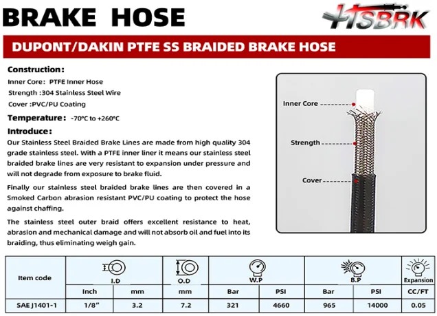 Sae J1401 Motorcycle Brake System Ptfe Stainless Steel Braided 3an -3an ...