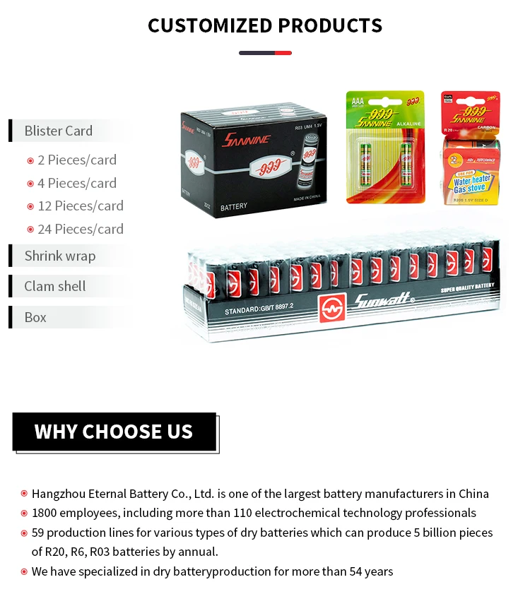 Huahong Brand Aaa Um4 Carbon Zinc R03p Battery High Quality Primary ...