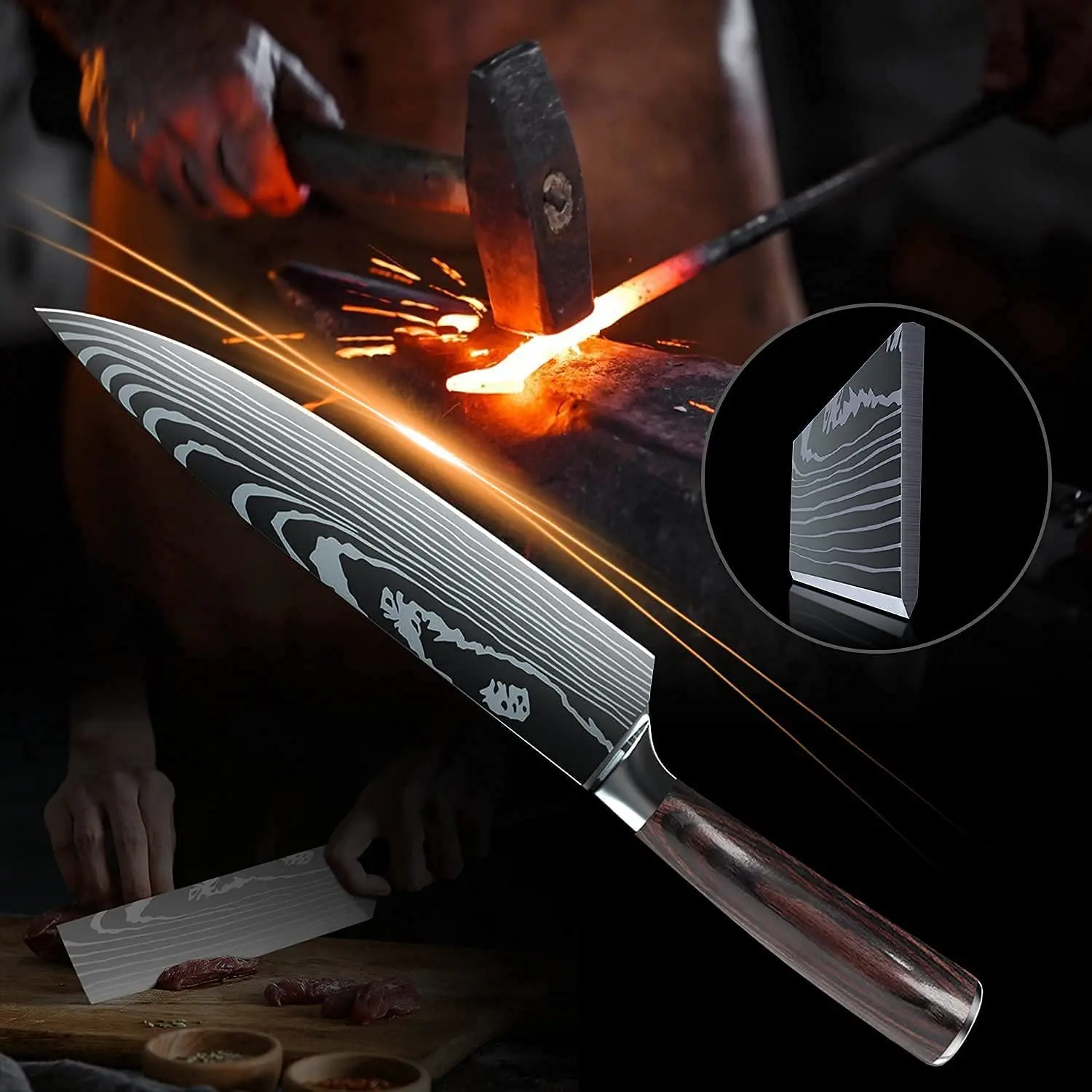 Super Sharp Chef Knife Professional Cooking German Japanese Pakka Wood ...