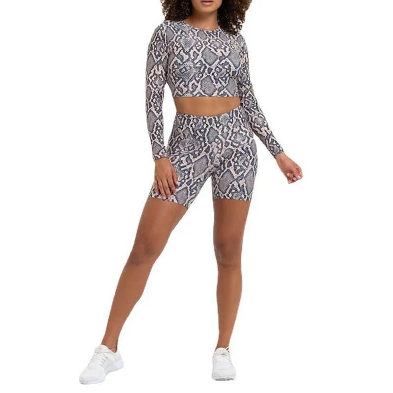 Sporty Snakeskin Leopard Print Yoga Sets Crop Tank Top High Waist ...