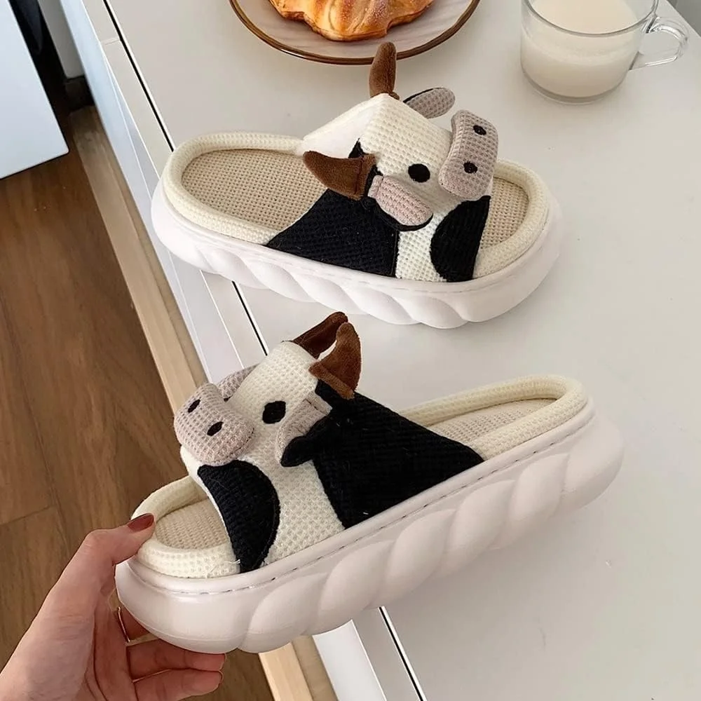Cartoon Cute Cow Animal Shape Slippers,Thick Sole Soft Indoor Outdoor ...