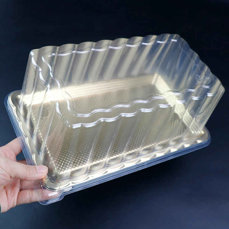 Rectangular Long Cake Rectangular Plastic Gold Container Bakery Take ...