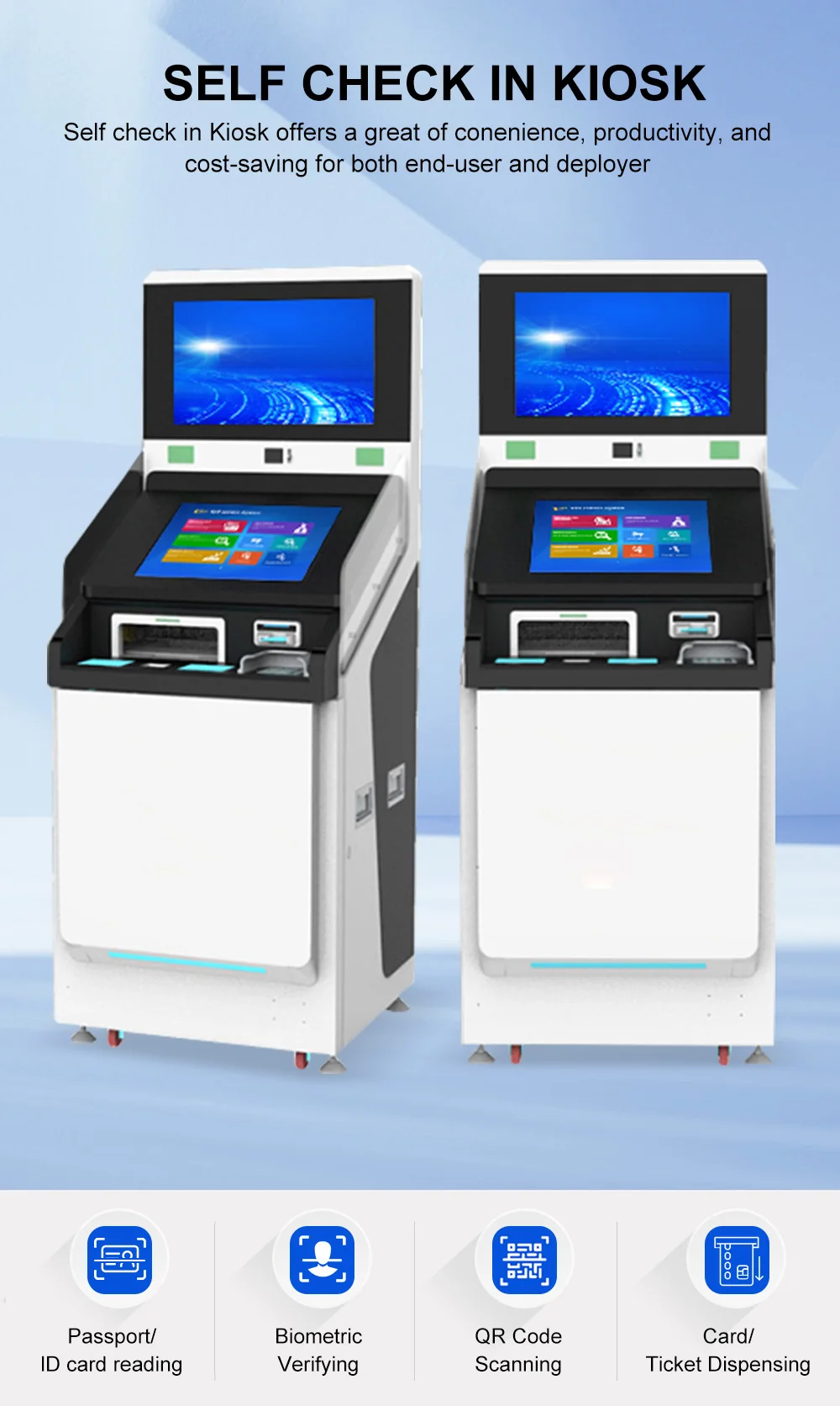 Dual Screen Bank Card Issuing Kiosk Machine A4 Document Printing Bill ...